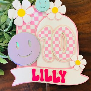 Pink Smiley Face Banner, Happy Girl Banner, Checkered Banner, Retro ...