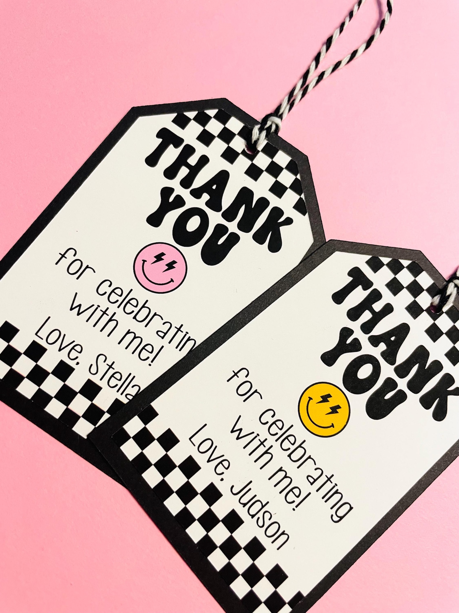 Smiley Face Favor Tags, Checkered Favor Tags, Smiley Face Birthday ...
