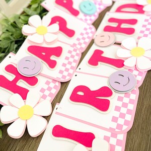 Pink Smiley Face Banner, Happy Girl Banner, Checkered Banner, Retro ...