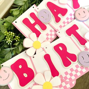 Pink Smiley Face Banner, Happy Girl Banner, Checkered Banner, Retro ...