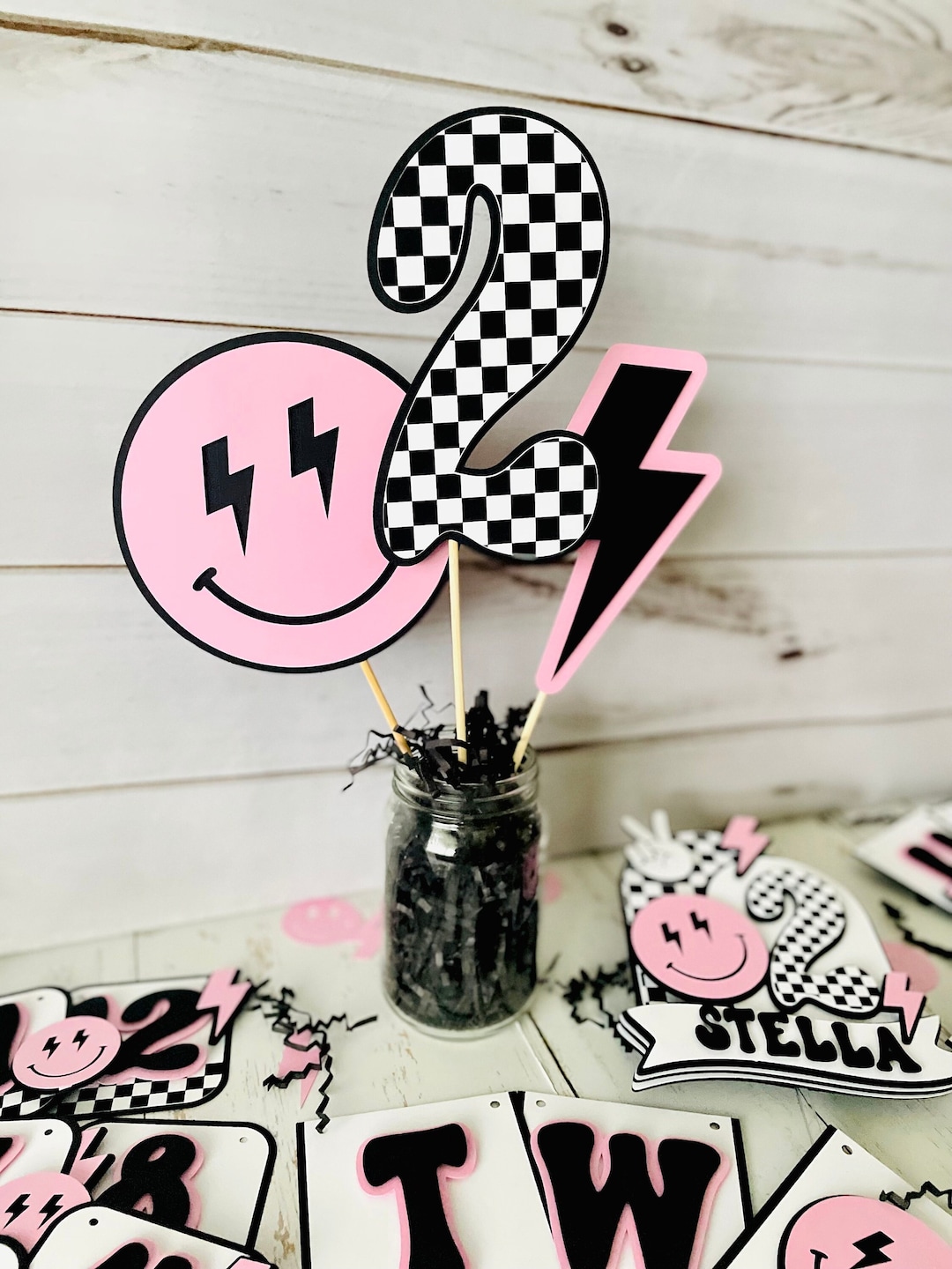 Smiley Face Centerpieces, Two Cool Girl Decor, Pink Checkered ...