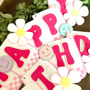Pink Smiley Face Banner, Happy Girl Banner, Checkered Banner, Retro ...