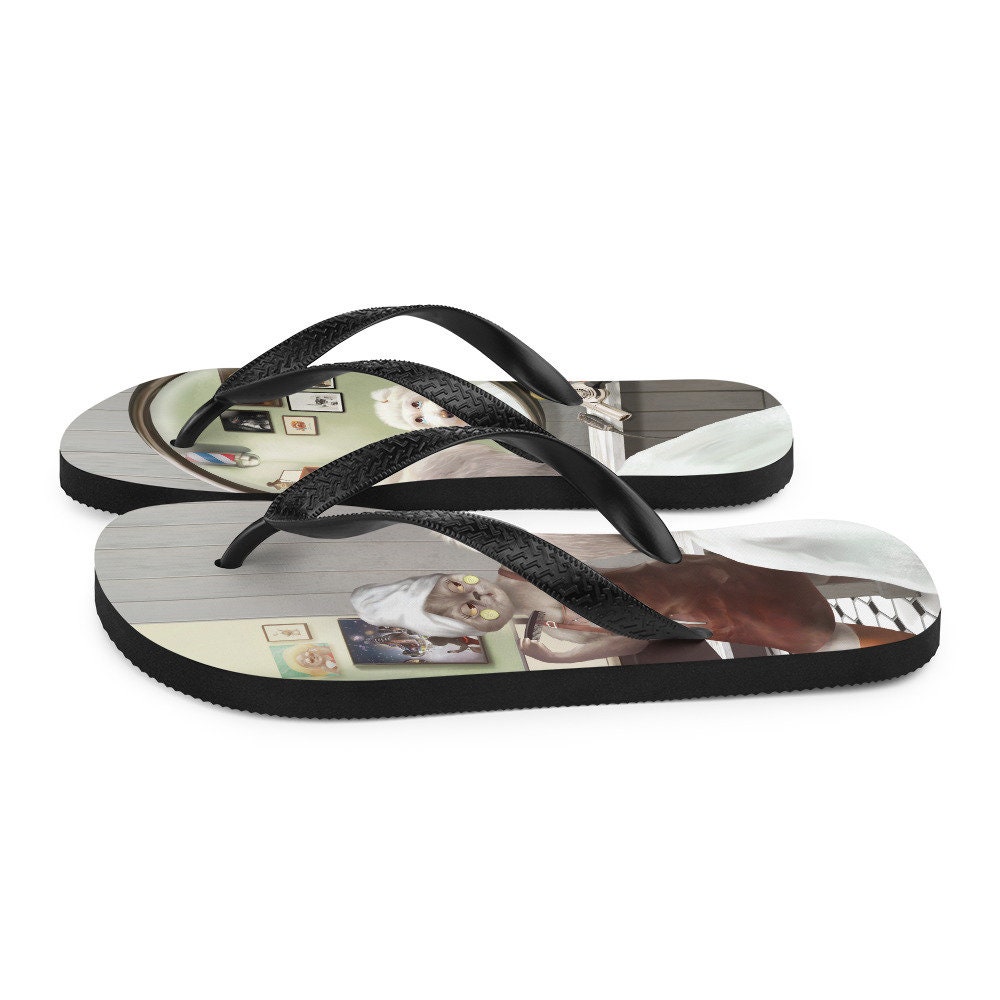 Barber Shop Illustration Art Flip-flops - Etsy