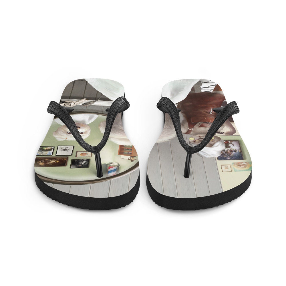 Barber Shop Illustration Art Flip-flops - Etsy