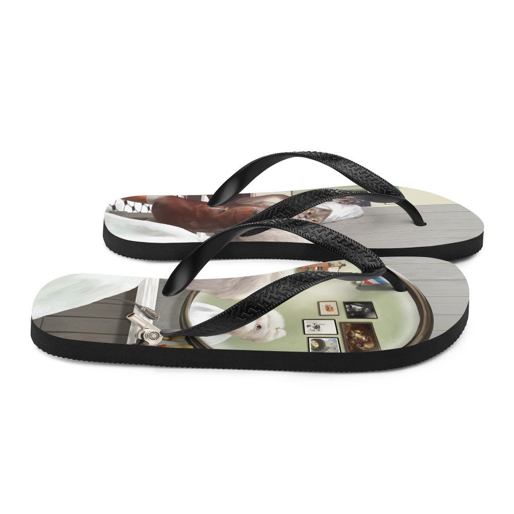Barber Shop Illustration Art Flip-flops - Etsy