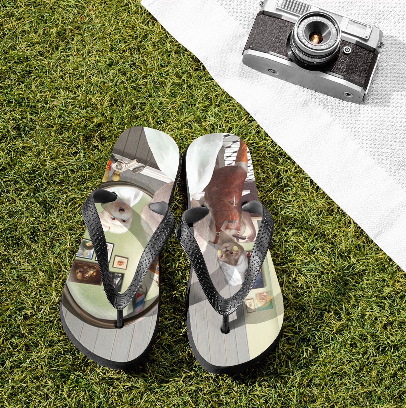 Barber Shop Illustration Art Flip-flops - Etsy