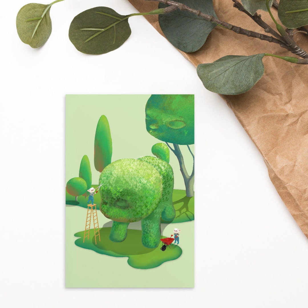 Topiary Dog Illustration Art Standard Postcard - Etsy