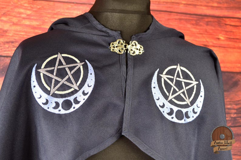 Morrigan Cloak - Navy Blue Fabric With Moon and Pentagram Design - Etsy