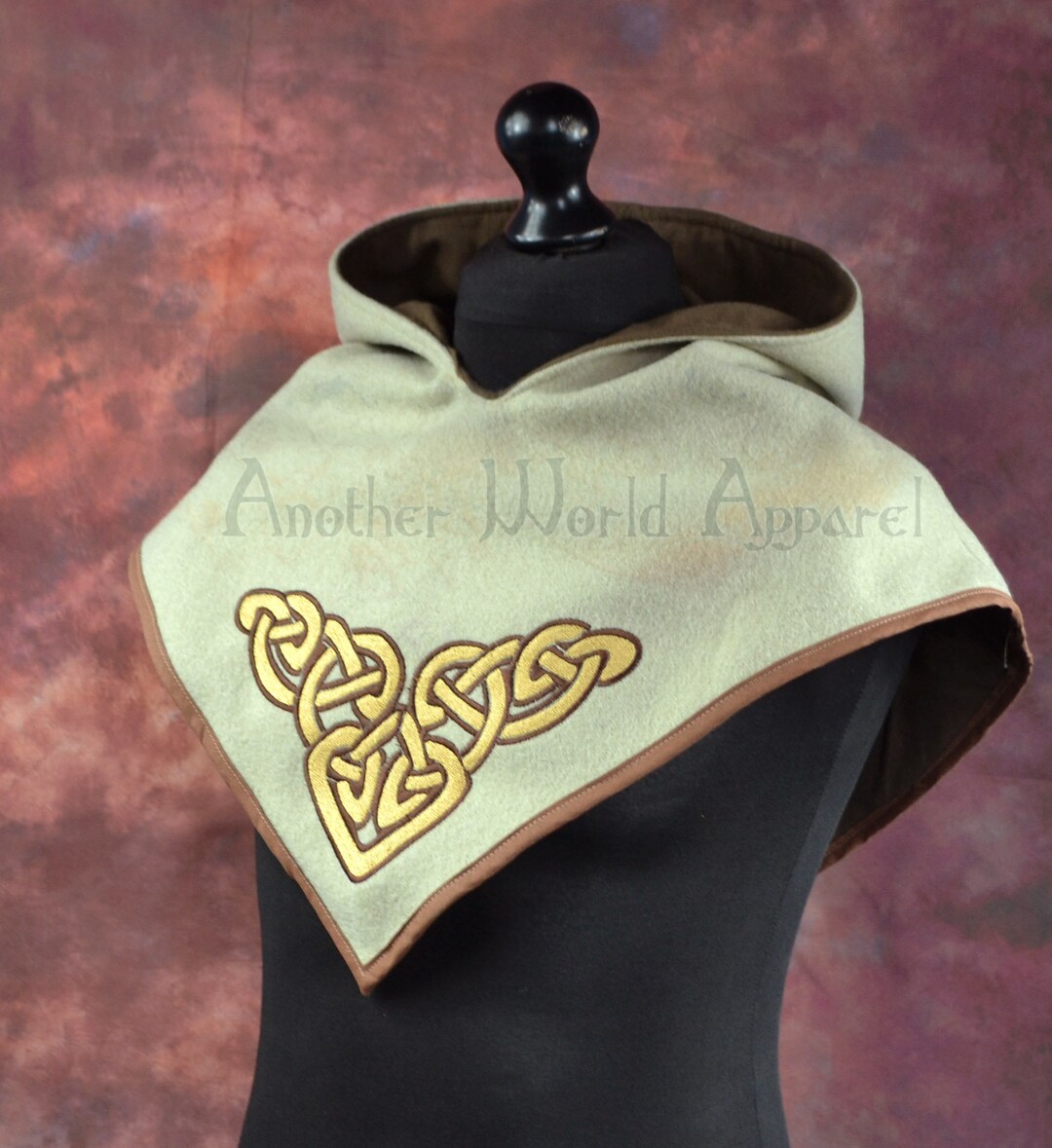 SMALL ADULT Brown and Gold Celtic Knot Embroidered Hood Cowl - Etsy