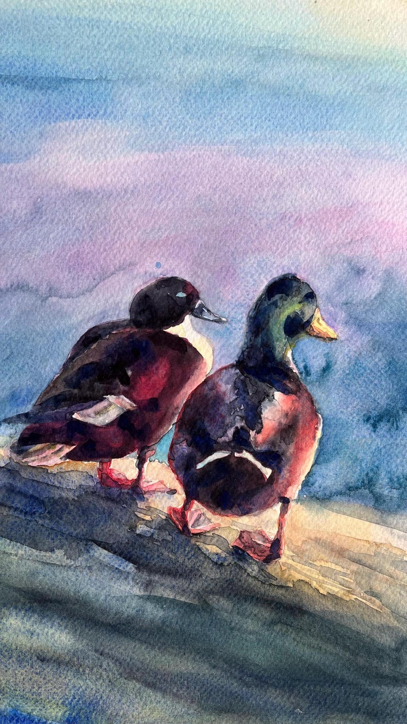 Original Watercolor Painting. "once in the Silent Evening. Ducks" - Etsy