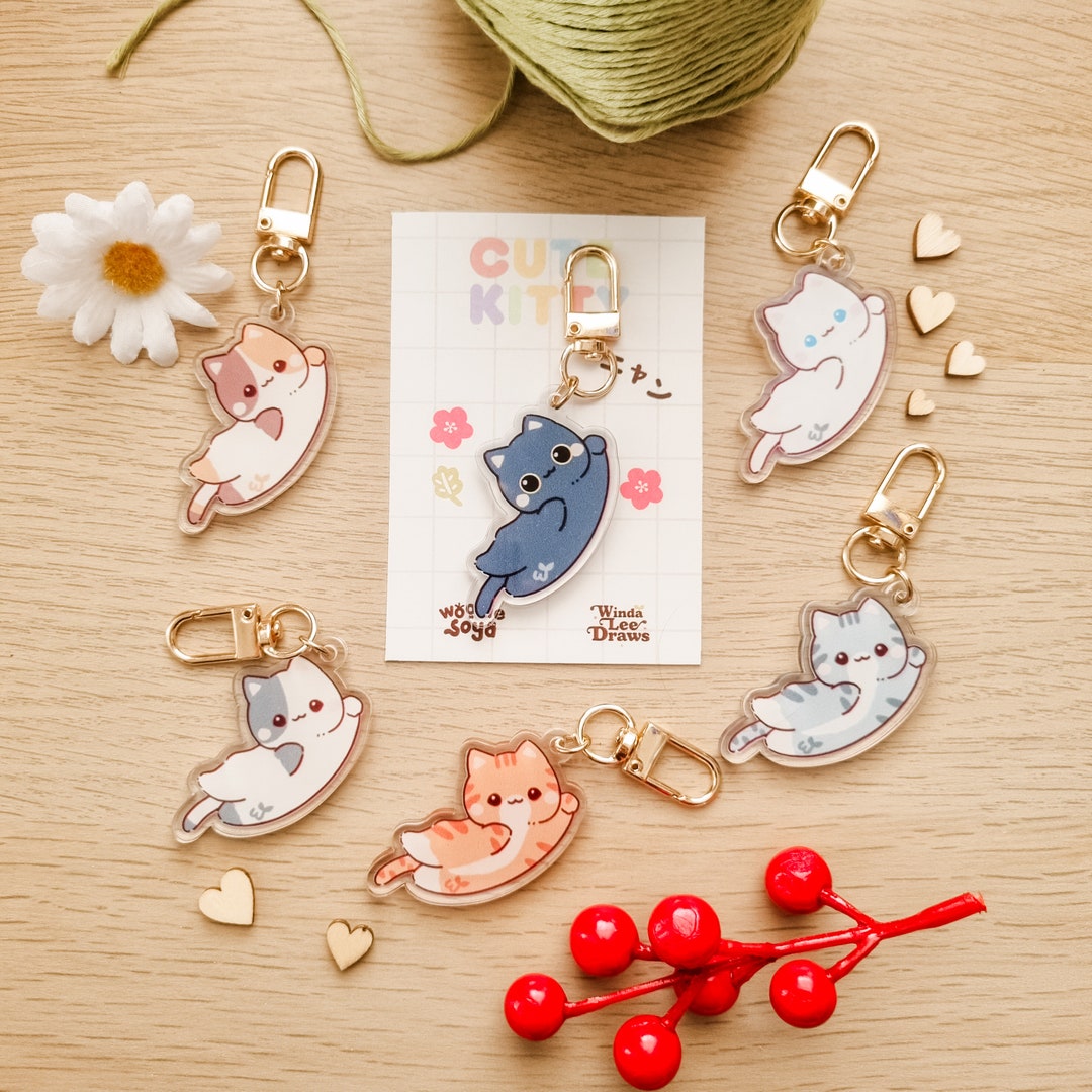 Cute Kitty Kawaii Neko Acrylic Charms: Cat-inspired Feline Charm POSE A ...
