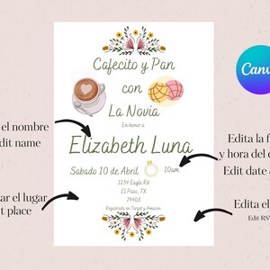 Bridal Shower Invitation Spanish Digital Template-cafecito Y Pan Con La ...