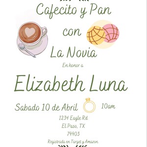Bridal Shower Invitation Spanish Digital Template-cafecito Y Pan Con La ...