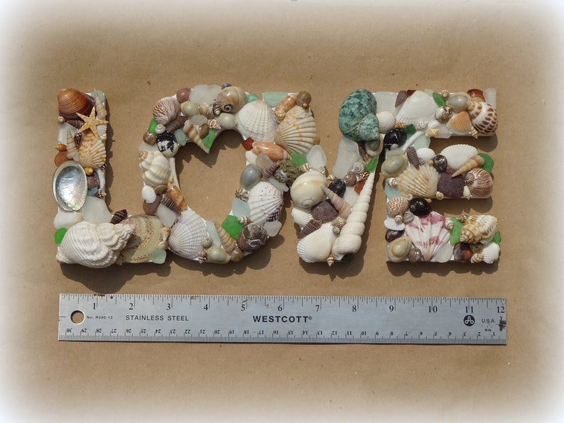 Seashell and Sea Glass LOVE Sign | Etsy