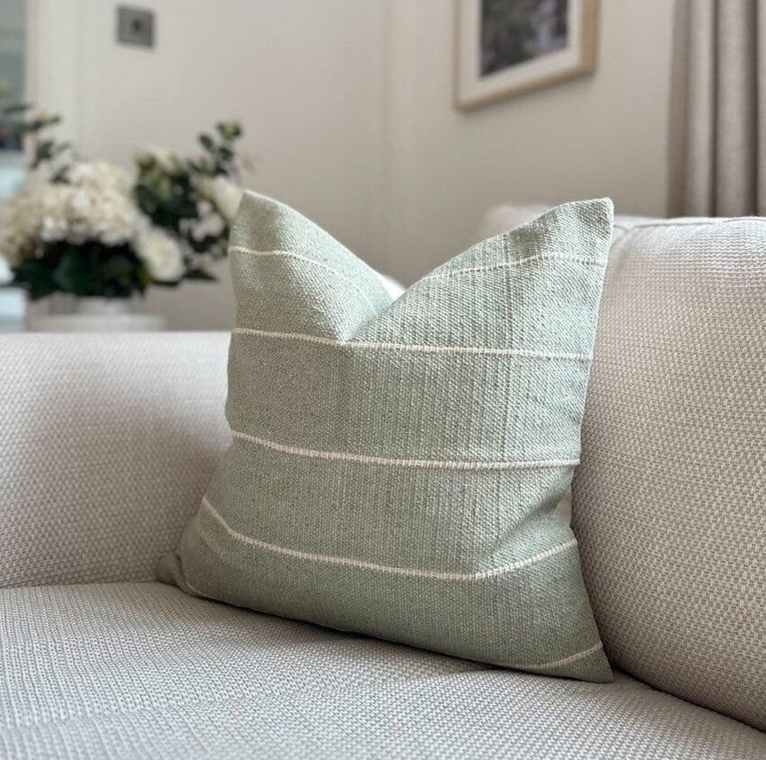 Duck Egg Green Cushion With Cream Stripe Cushion Cover With Duck ...