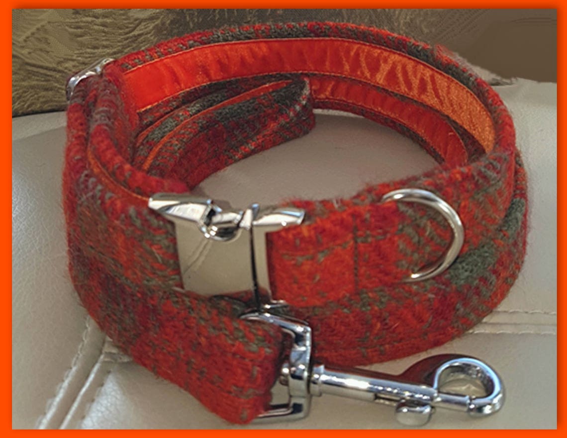 Harris Tweed Dog Collar Orange Tweed - Etsy UK