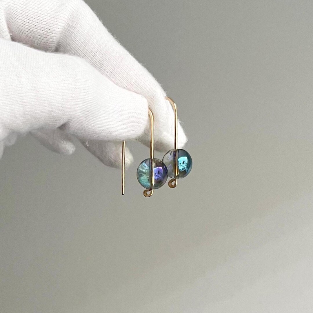 Bubble Glass Bead Threader Arc Earrings: Goldfilled, Handmade ...