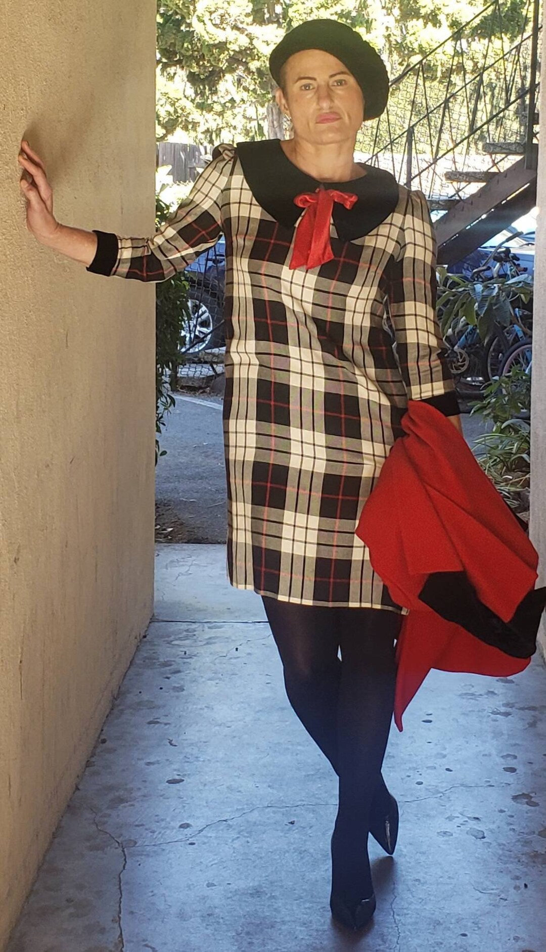 1960s Lanz of Salzburg True Vintage Black, White, and Red Plaid Dress ...