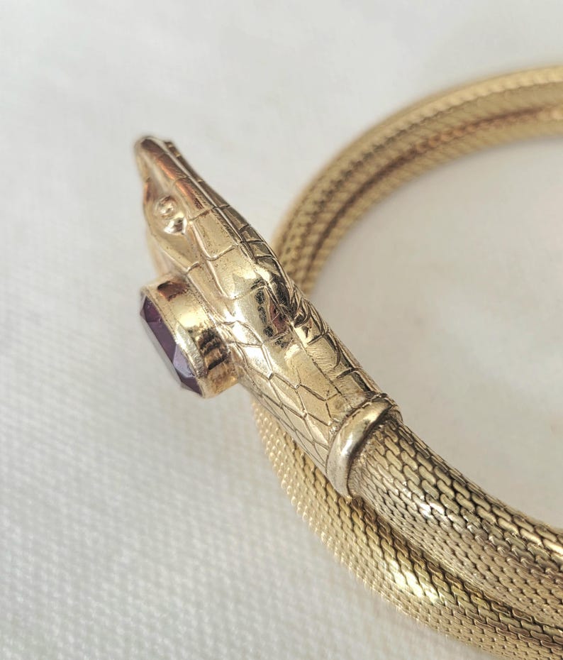 1930s Art Deco Rolled Gold Snake Necklace Bracelet Set, Ruby Red Jewel ...