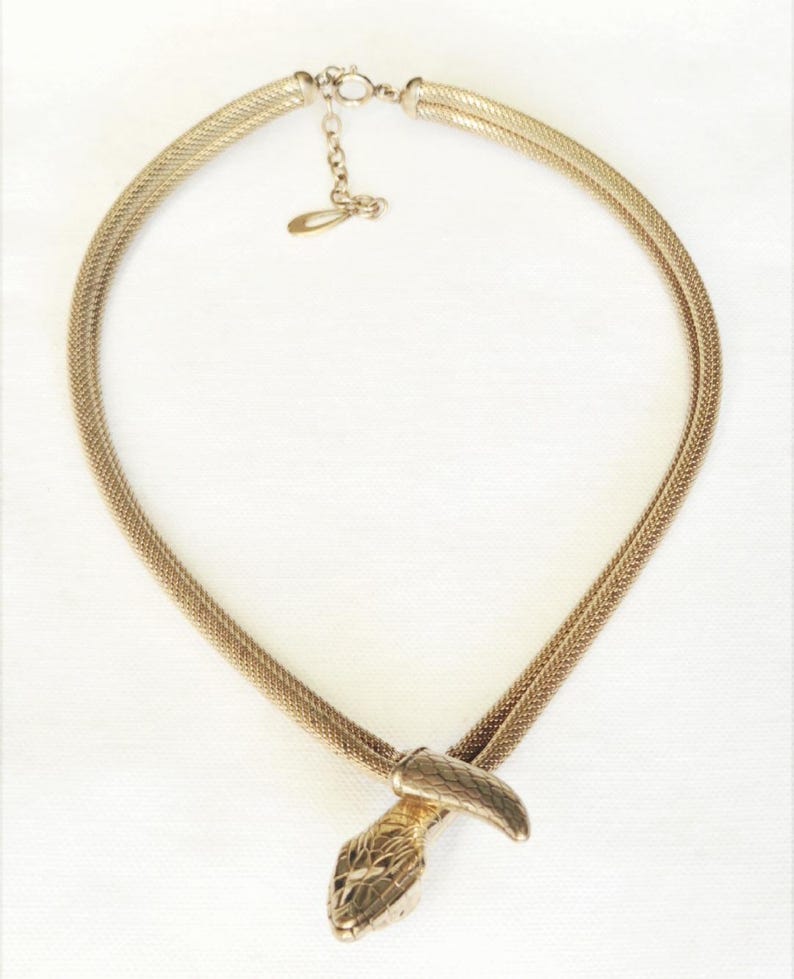 1930s Art Deco Rolled Gold Snake Necklace Bracelet Set, Ruby Red Jewel ...