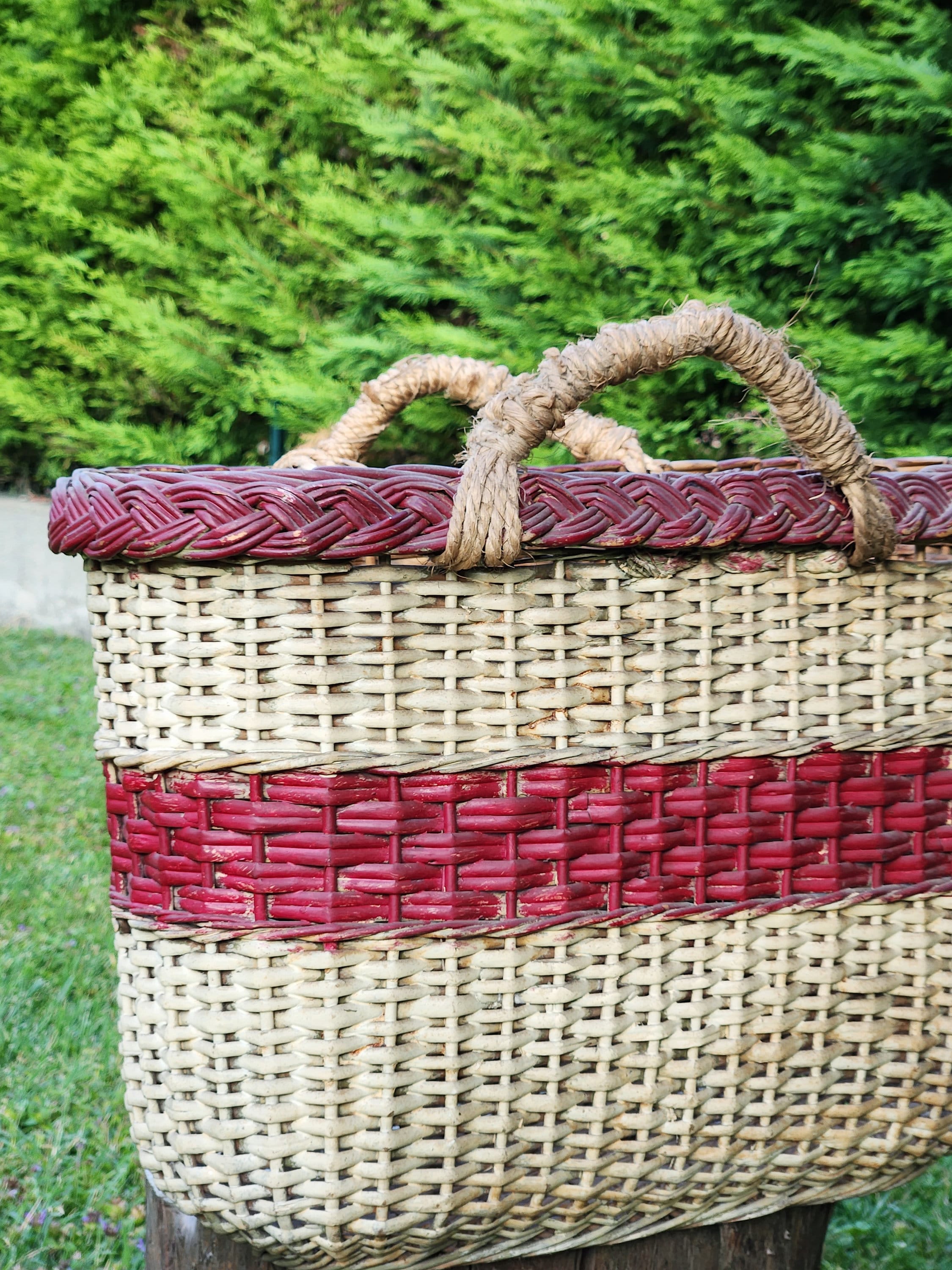 Romantic Antique French Handwoven Market Basket With Rope Handles. Made ...