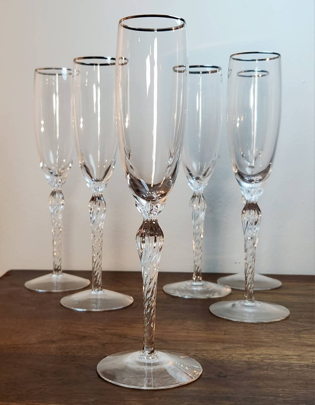 Lenox madison Vintage Crystal Champagne Flutes With Platinum Rim Set of ...
