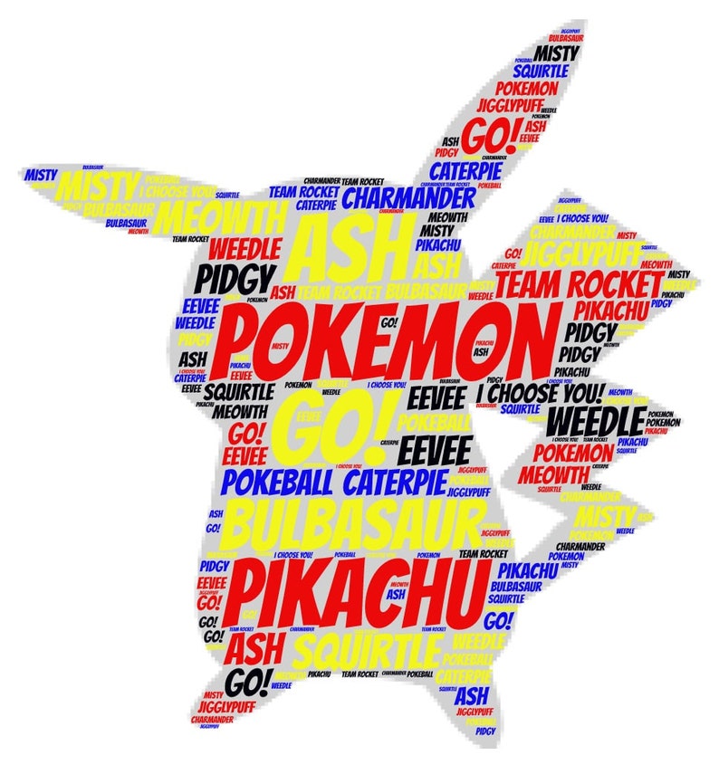 Pikachu Word Cloud/ Digital File/ Instant Download/ Word Art - Etsy