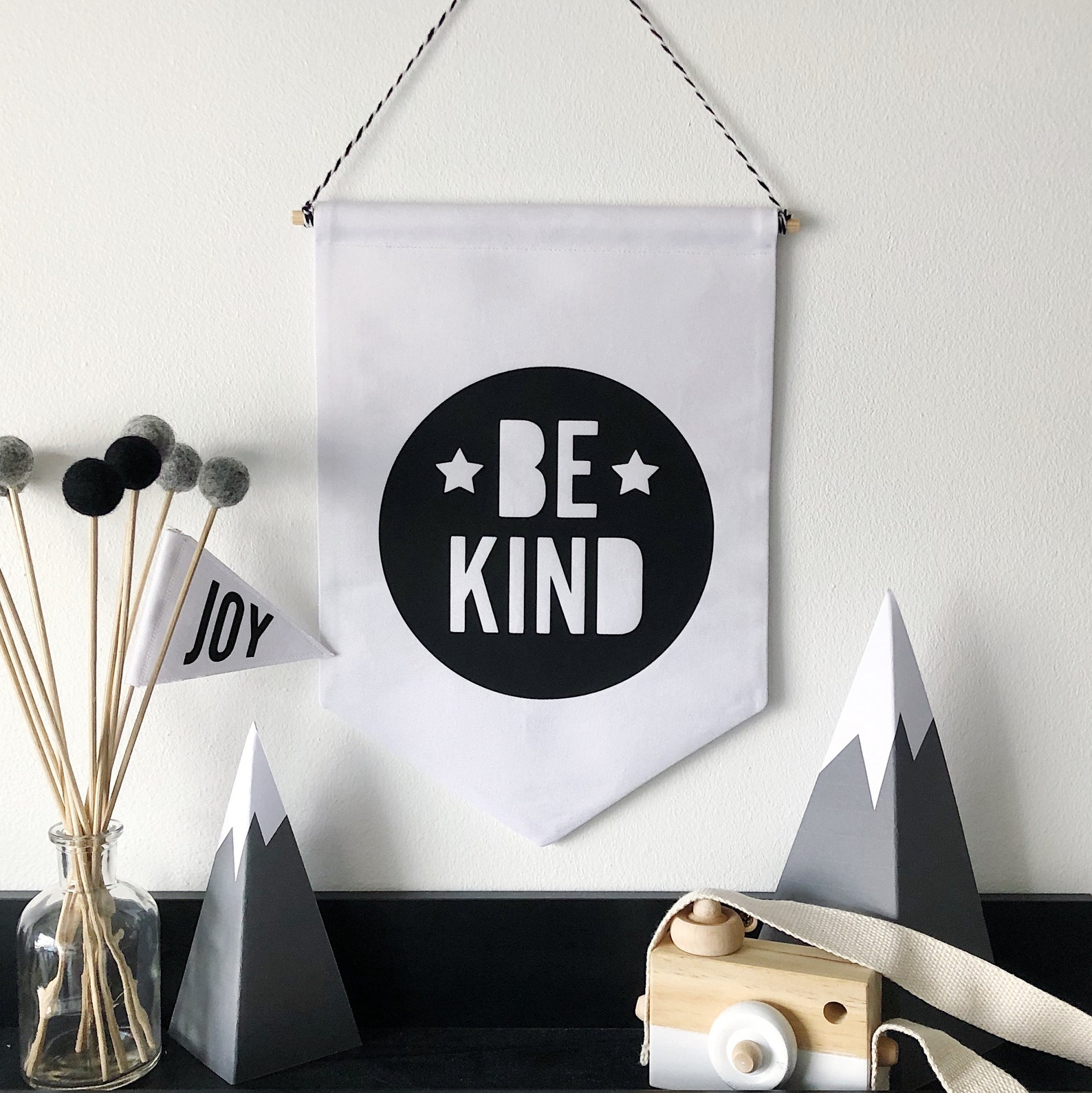 Be Kind Handmade Fabric Flag Monochrome Hanging Wall Banner - Etsy