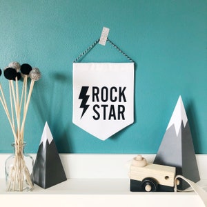Rock Star Handmade Fabric Flag, Monochrome Hanging Wall Banner ...
