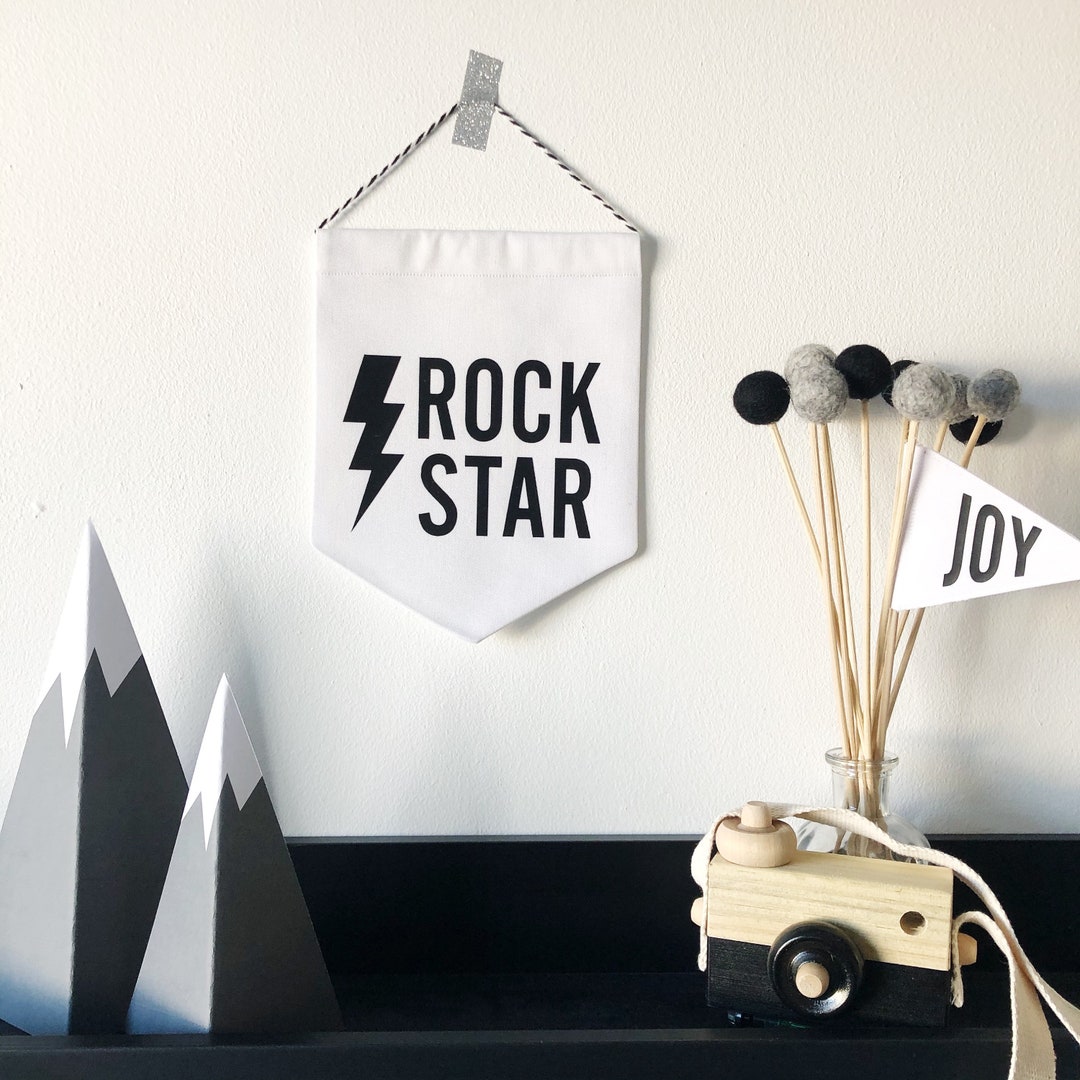 Rock Star Handmade Fabric Flag, Monochrome Hanging Wall Banner ...