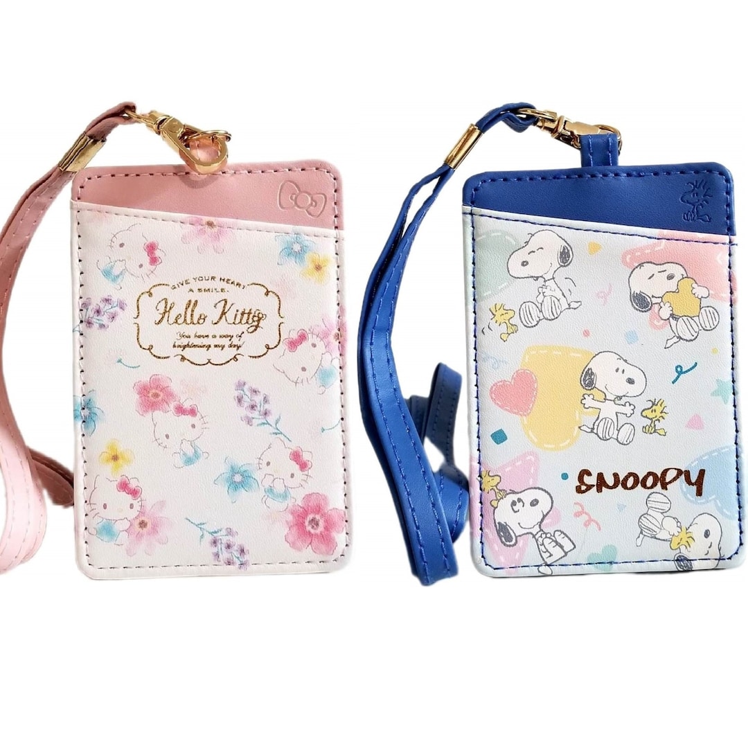 Kawaii Kitty Car/snoopy 2-sided ID Badge License Pass Case Card Holder Pouch PU Leather Lanyard ...