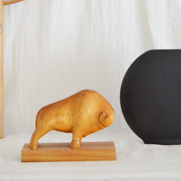 Wooden Buffalo Statue - Etsy