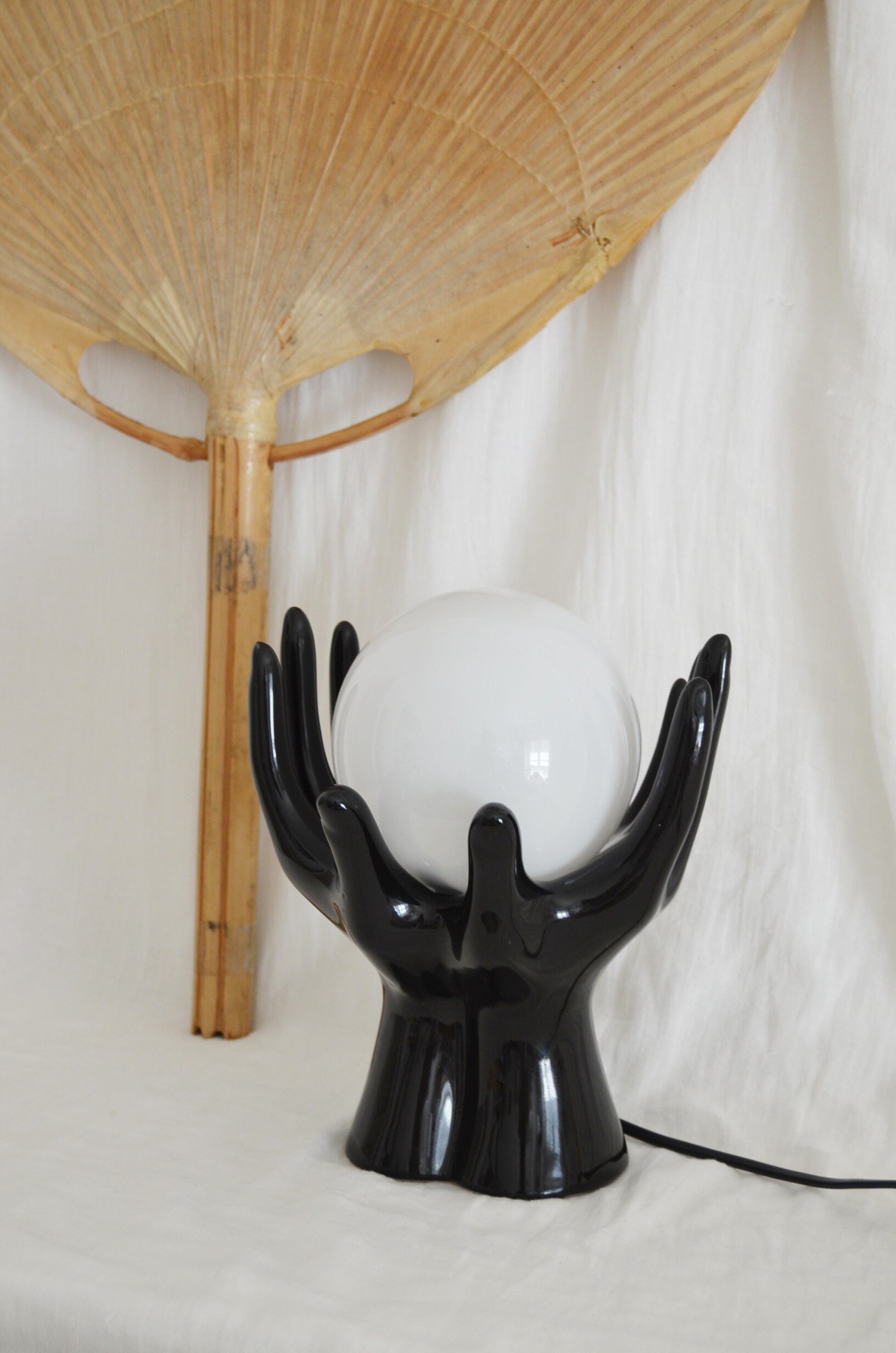 80s glass lamp table lamp hands hand black