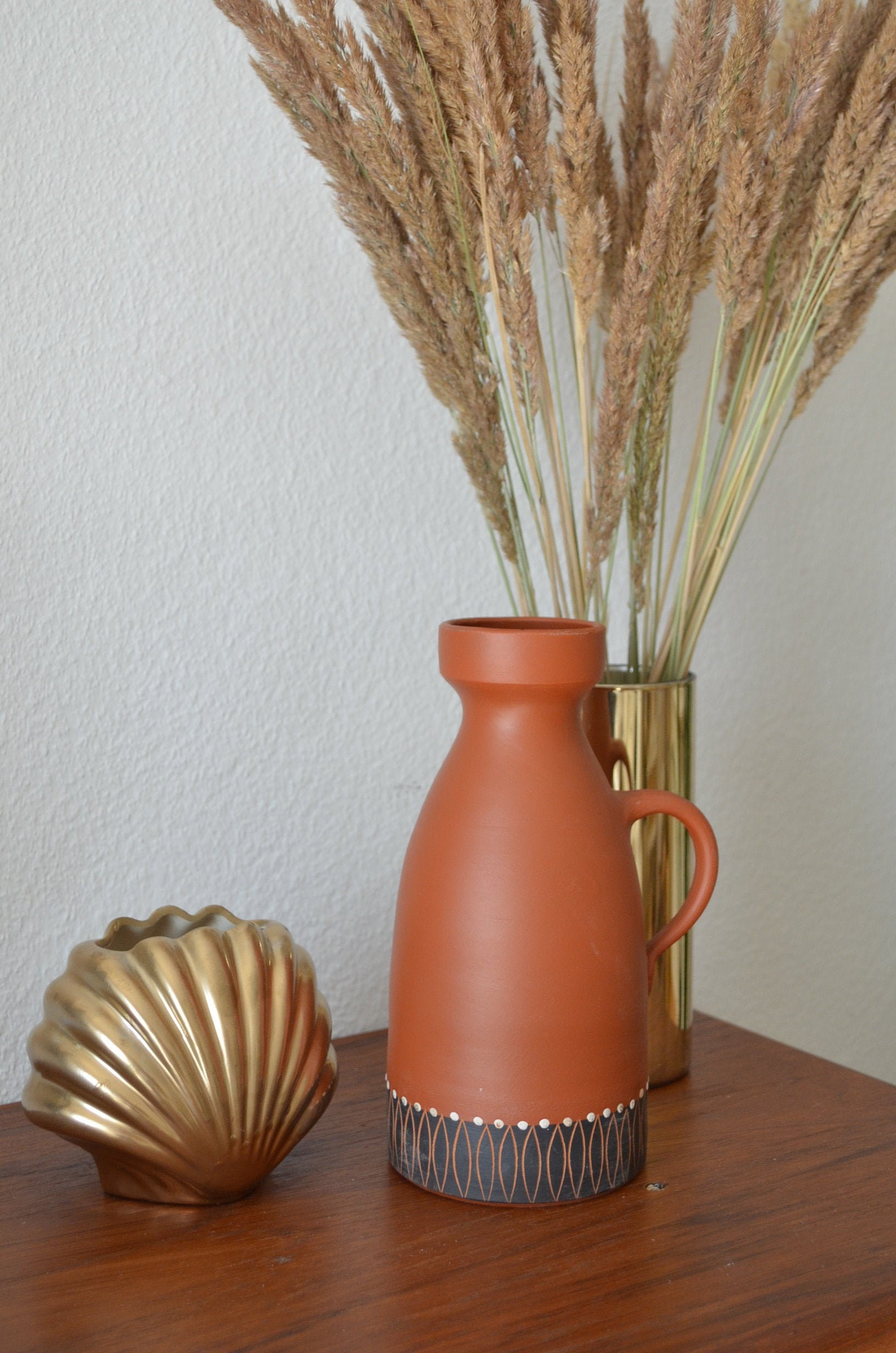 Mid century vase jug terracotta ethno boho handmade