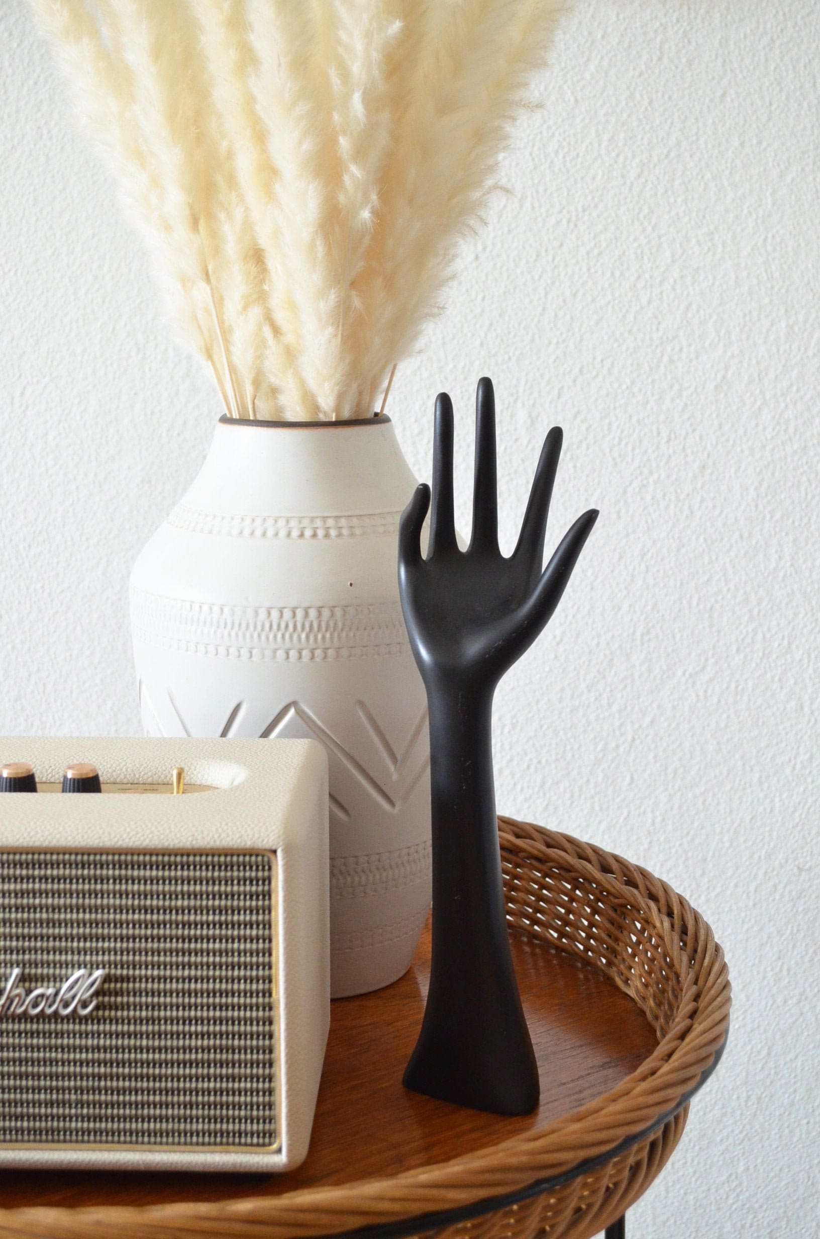 Vintage Ceramic Hand Jewelry stand matte black