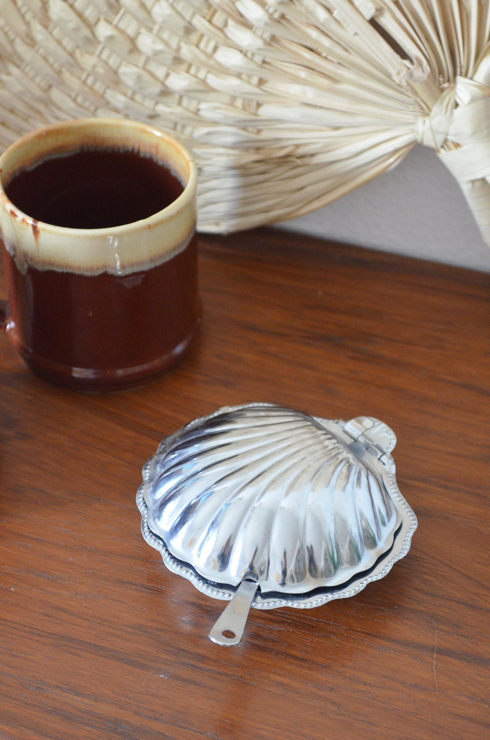 Vintage silver casket shell sugar can shell can boho caviar