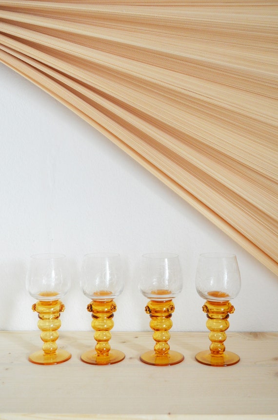 Set of 4 glasses wine glass liqueur glass stem glass brown, mustard ...