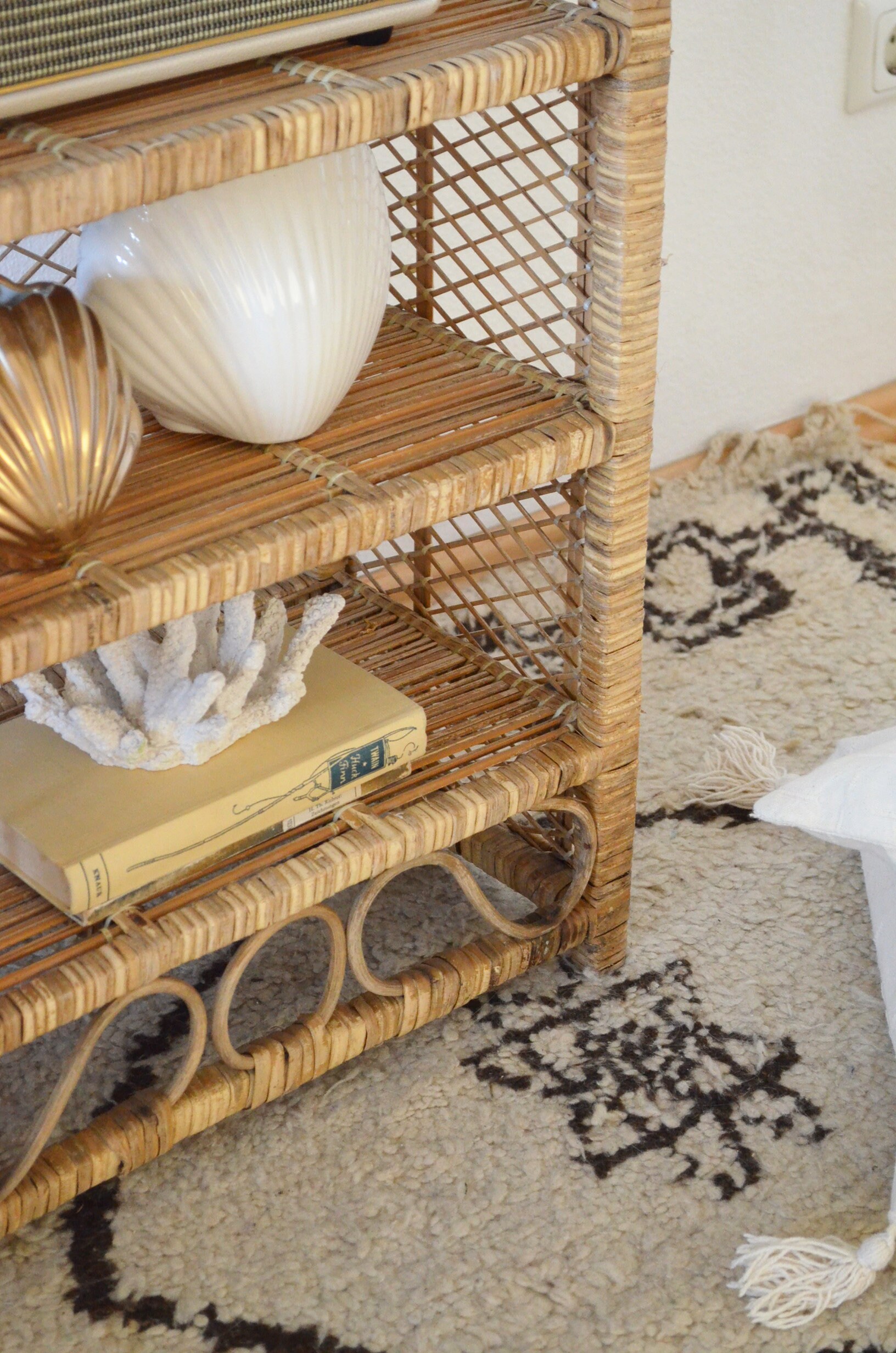 Vintage rattan shelf boho