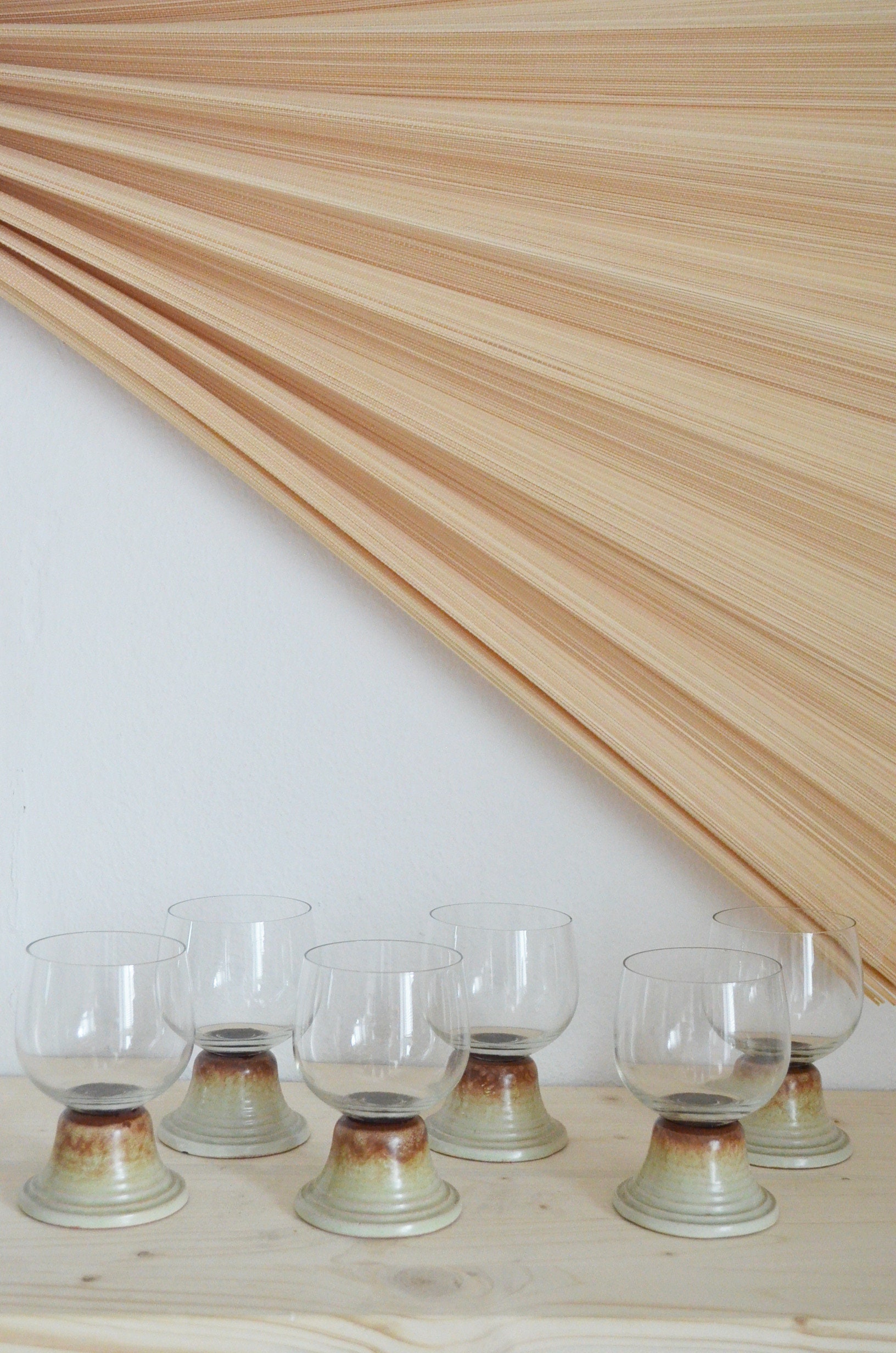 Set of 6 glasses glass & earthware wine cup chalice wine glass beige, brown