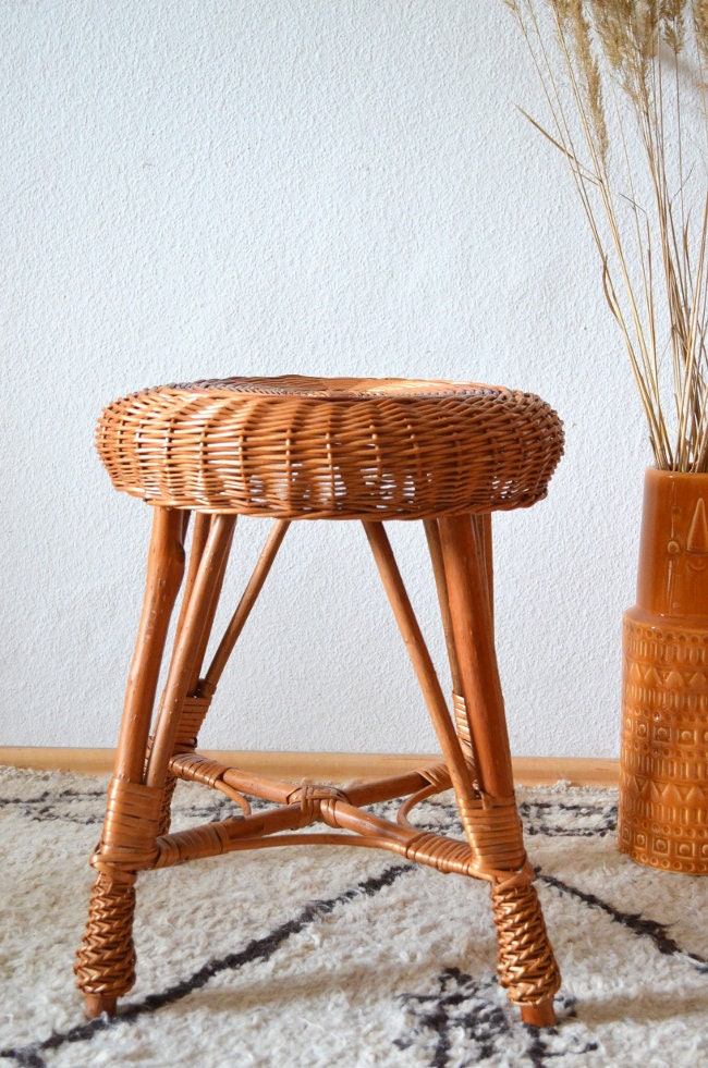 Vintage rattan stool boho around 1960 Wicker Stool Chair