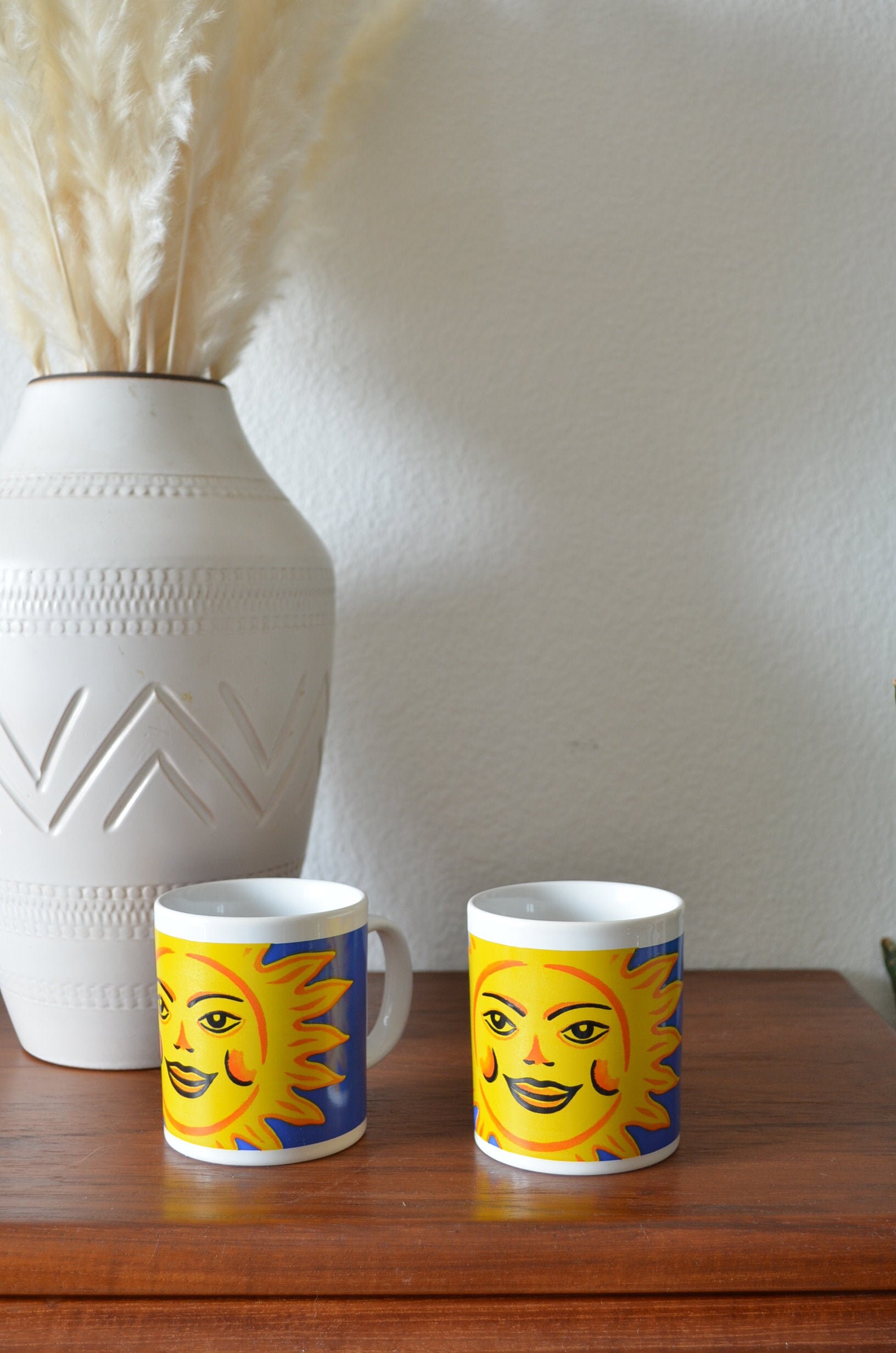 Set of two vintage cups sun handmade pottery