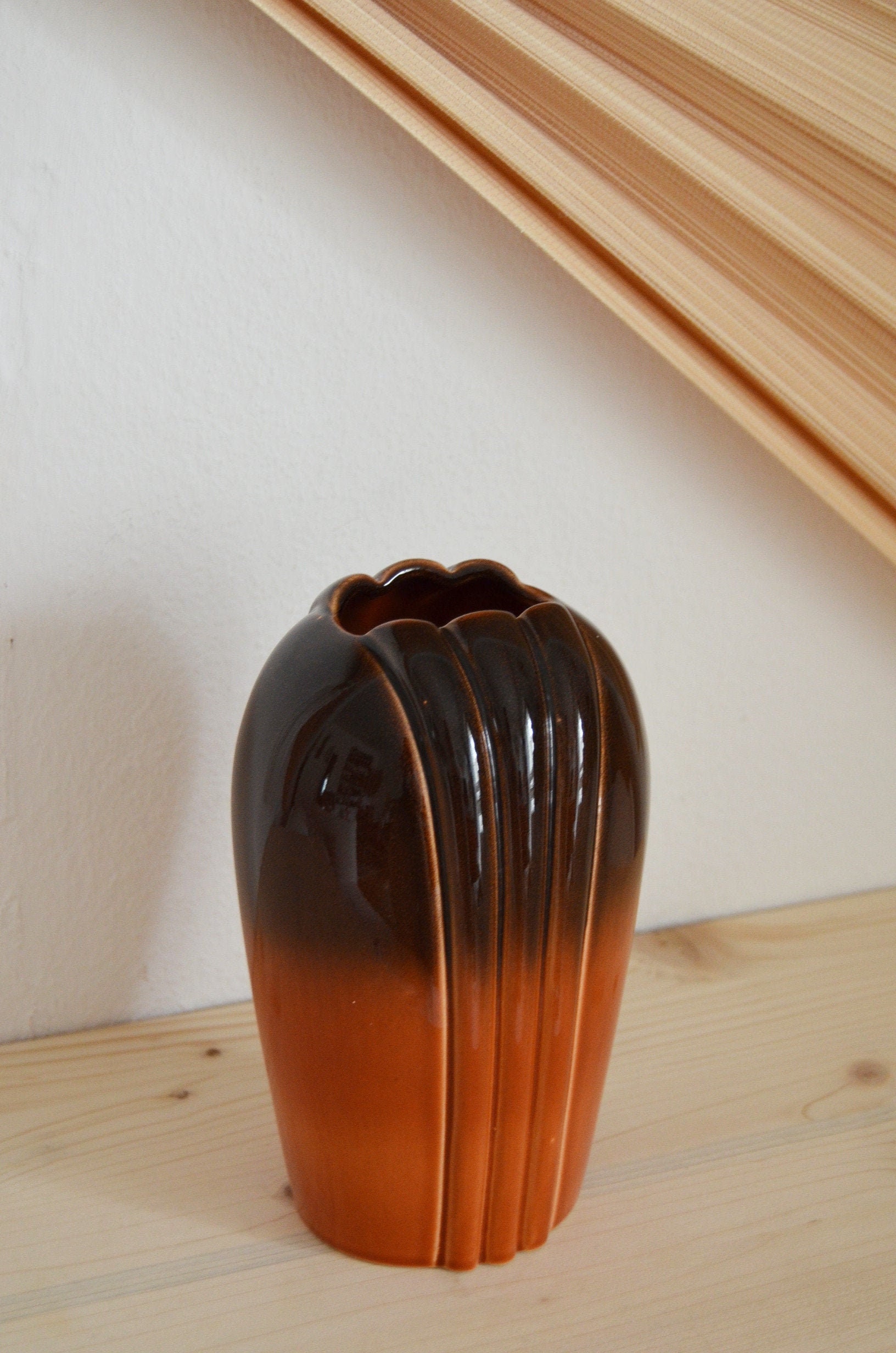 Vintage shell vase rust brown shell