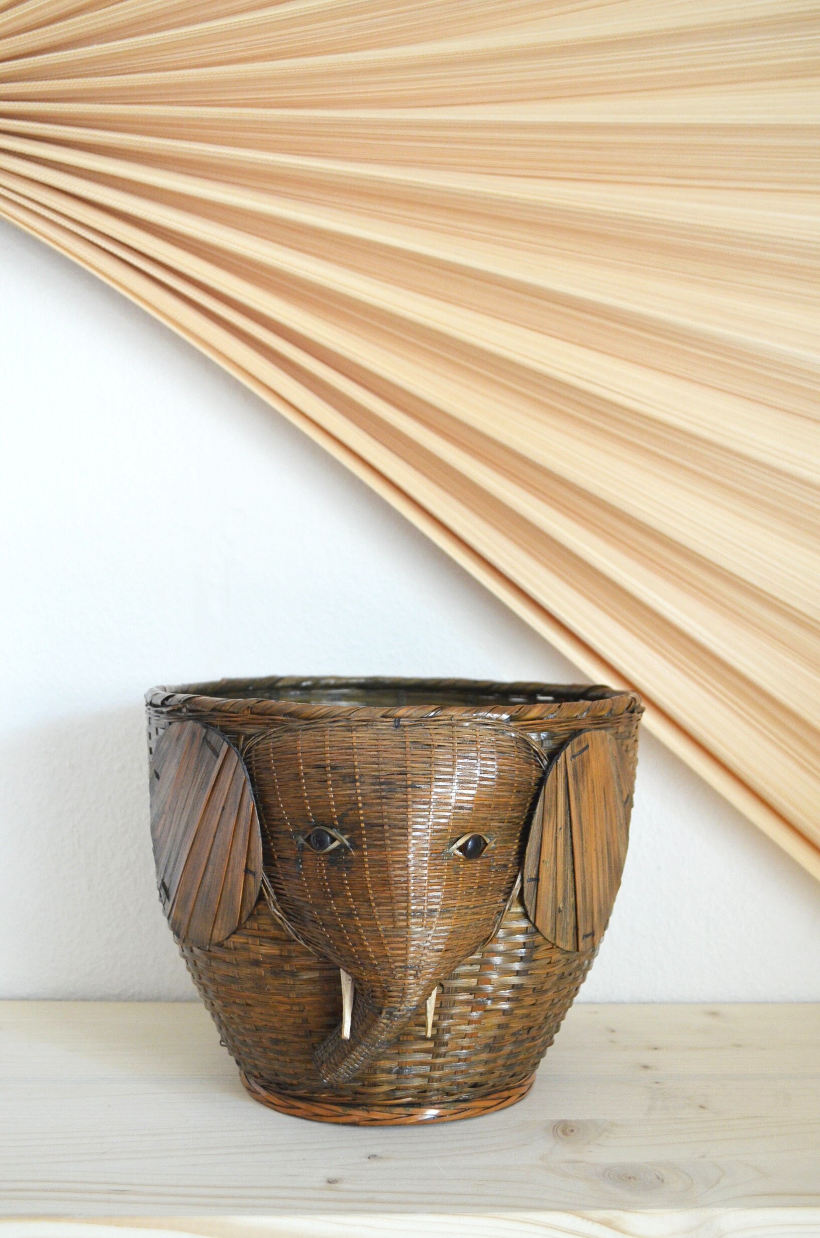 Vintage rattan elephant basket boho elephant basket planter flower pot
