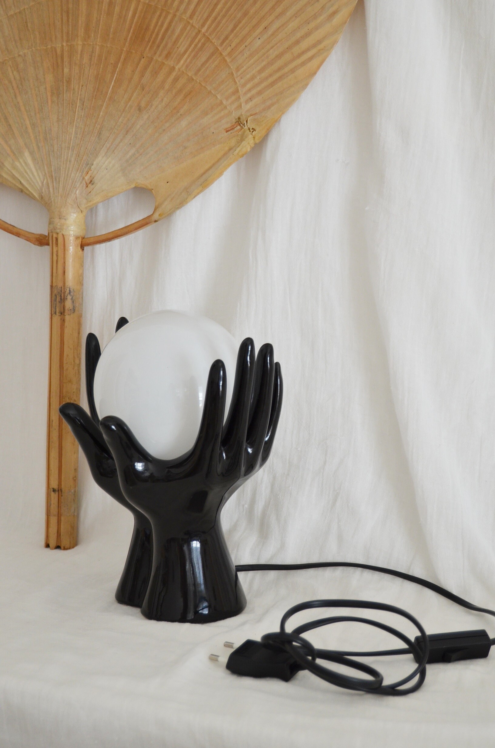 80s glass lamp table lamp hands hand black