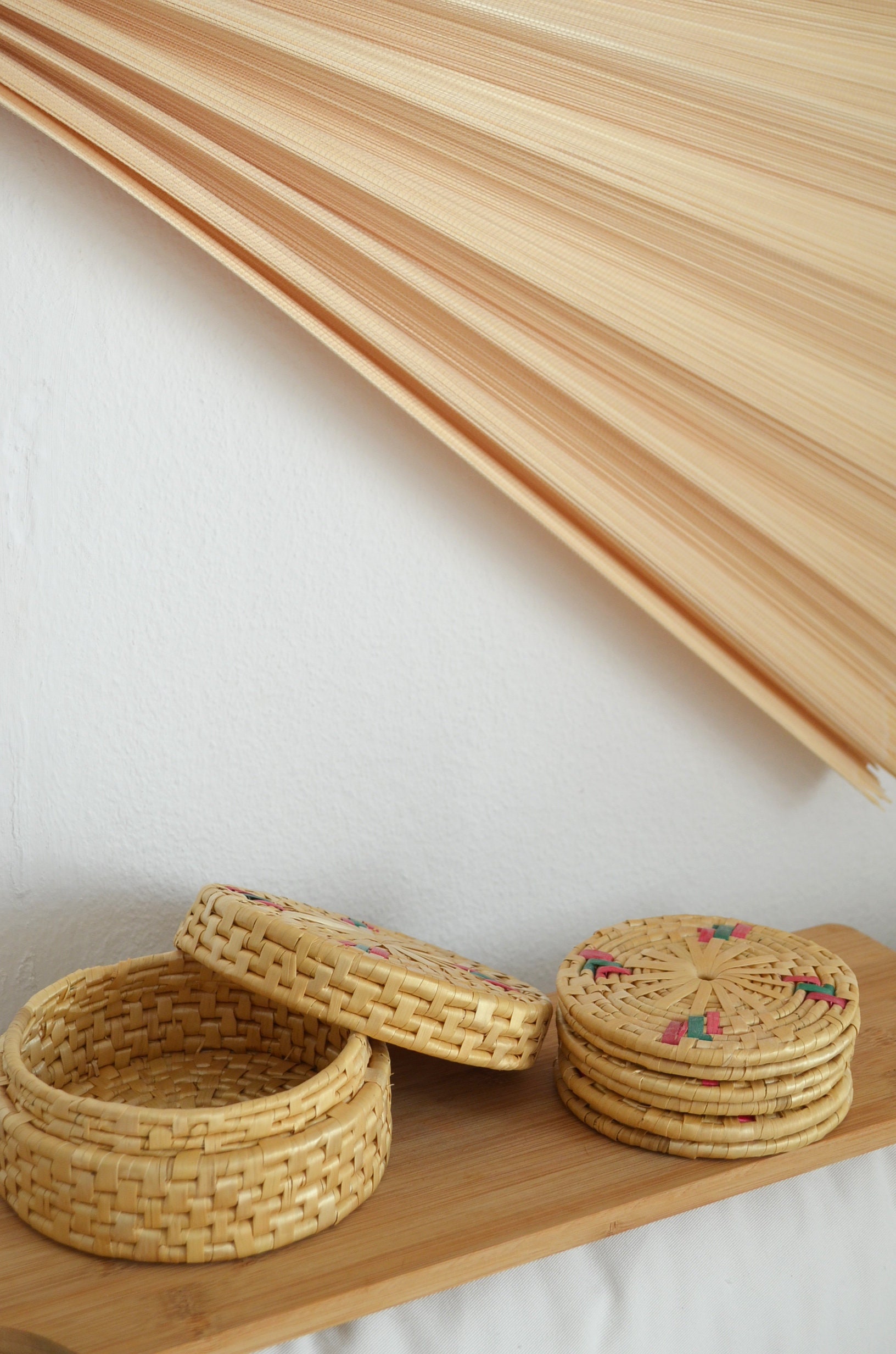 Set of 6 rattan coasters with basket casket wicker basket coaster boho