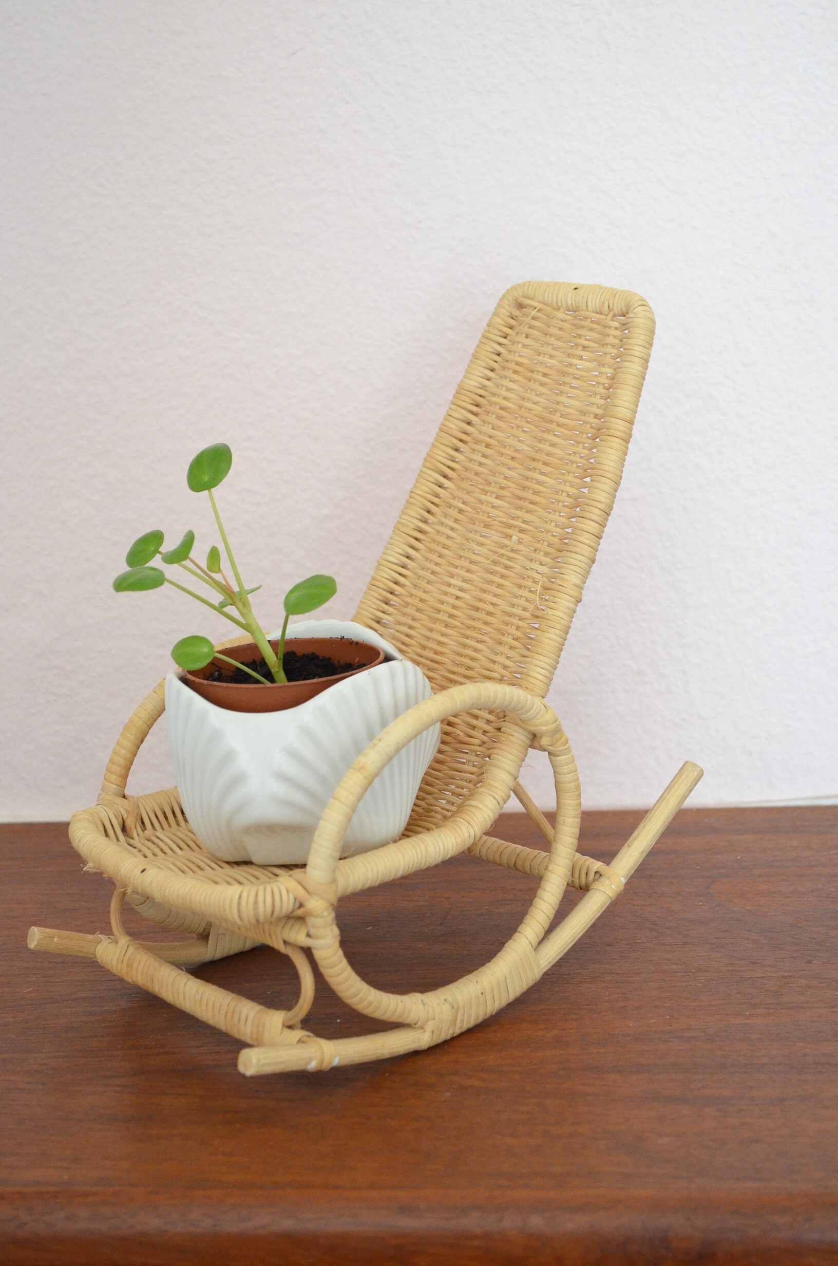 Miniature rattan rocking chair wicker doll mini chair wickweide plants ...