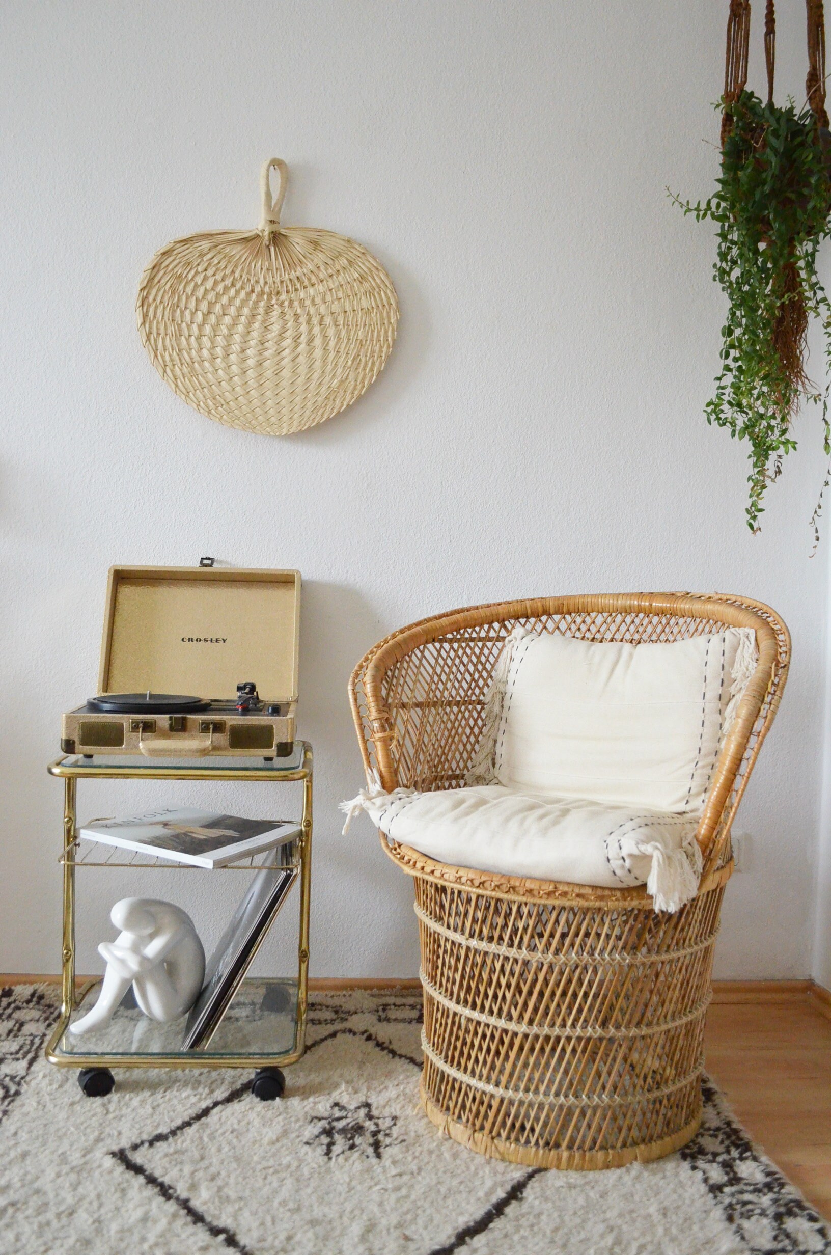 Gold Vintage Record Stand, Side Table Brass with Glass for Turntable