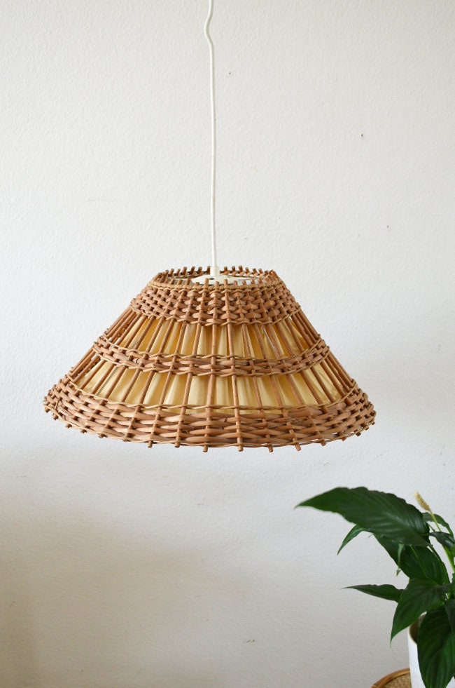 Rattan hanging lamp round vintage lamp shade Boho
