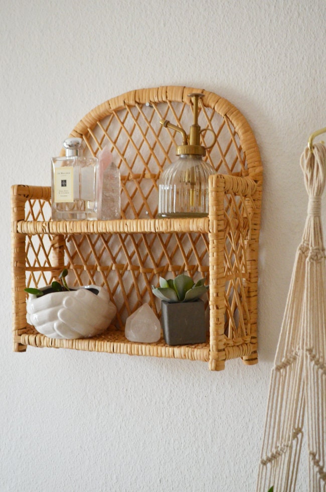 Vintage rattan spice rack rack Boho
