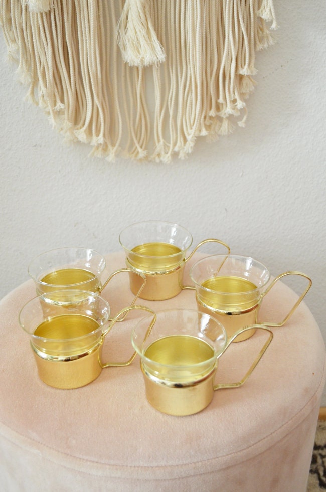Set of 5 vintage tea glasses brass gold cups tea glasses mug brass mugs ...